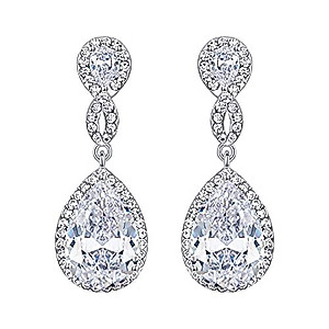 EVER FAITH Crystal Wedding Earrings for Bride Bridesmaids, White Cubic Zirconia Birthstone 8-Shape Infinity Pierced Bridal Dangle Earrings Clear Silver-Tone