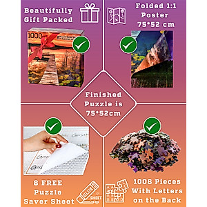 Puzzles for Adults 1000 Pieces - 20x30 in HD Quality Landscape 1000 Piece Puzzle for Adults & Families | Sturdy 2mm Adult Puzzle Pieces | 8 Jigsaw Puzzles Saver Sheets & Full-Sized 1:1 Poster Included