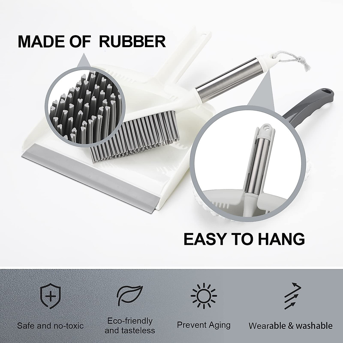 3 Pcs Small Hand Rubber Broom and Dustpan Set,Mini Dustpan and Brush Set with Soft Dust Brush,dust Pans with Brush for Sofa,Floor,Car, Desk, Keyboard…