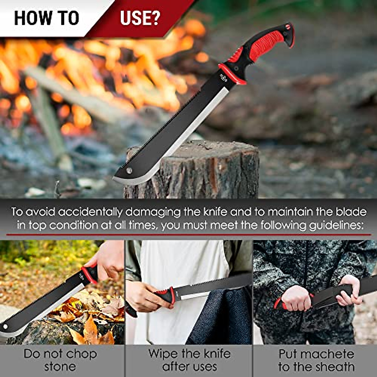 11 Inch Serrated Blade Machete with Nylon Sheath - Saw Blade Machetes with Non-Slip Rubber Handle - Best Brush Clearing Tool Grand Way 111084