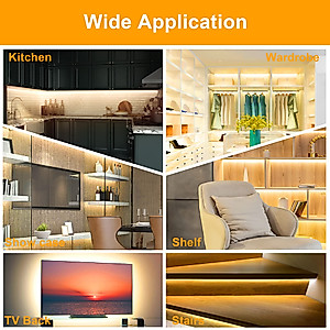 8 PCS Under Cabinet Lights Kit, 2700K Warm White Under Cabinet Lighting, Bright Flexible Pre-cut Led Strip Lights with Remote and Adapter, Dimmable Timing for Kitchen Cabinet, Counter, Shelf, Showcase