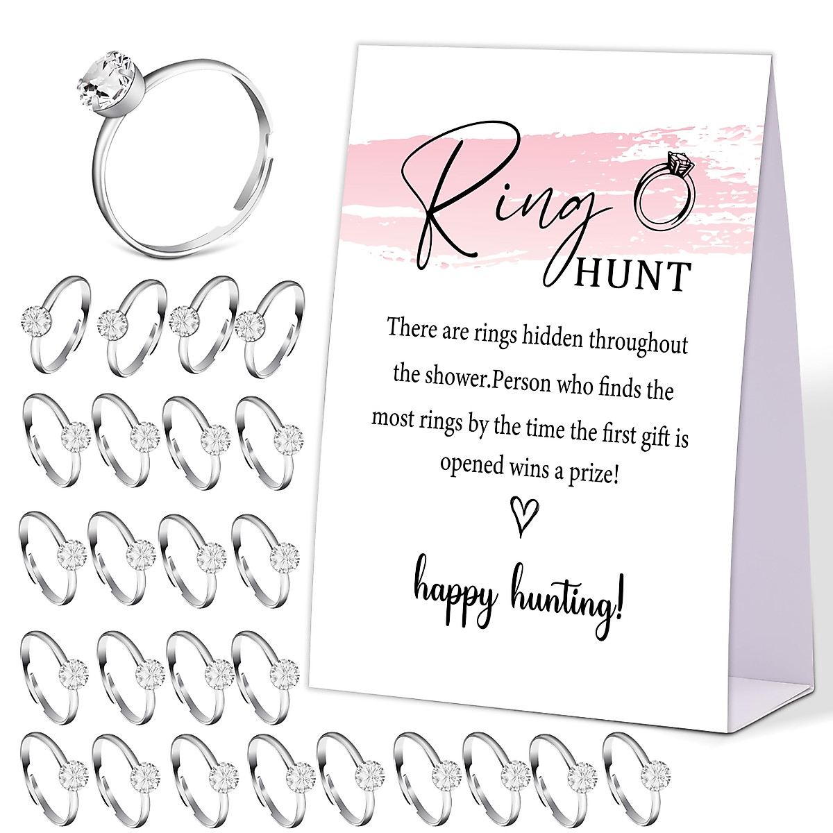 Pink Swash Ring Hunt Game, Find the Rings Bridal Shower Game with 30 Fake Rings, Modern Bridal Shower Decorations, Wedding Shower or Bachelorette Party Supplies - 05