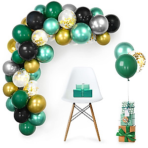 60Pcs Green Party Balloons,GAGAKU 12 Inches Chrome Metallic Dark Green Black Silver Gold Helium Balloon Garland Arch Kit with Latex Green Confetti Balloons for Wedding Baby Shower Birthday