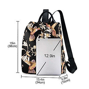Fustylead Floral Gold Hummingbirds Flowers Backpack Purse for Women Anti Theft Fashion Back Pack Shoulder Bag