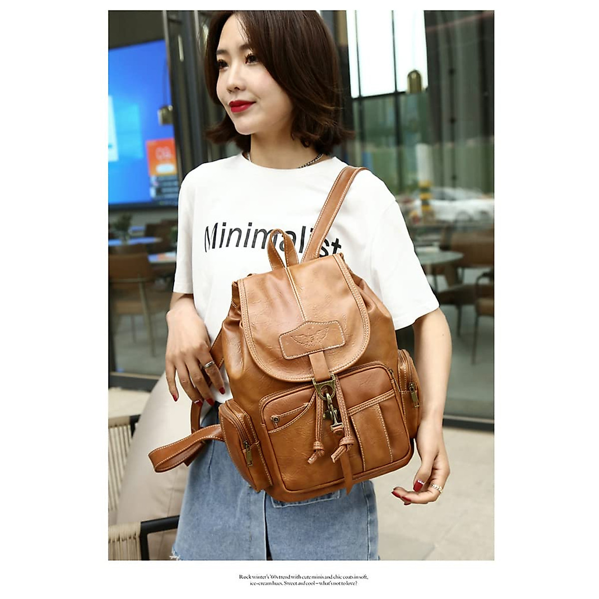 Vojad Backpack Purse for Women Fashion Leather Designer Travel Large Ladies Vintage Style Shoulder Bags with Drawstring (Light brown)