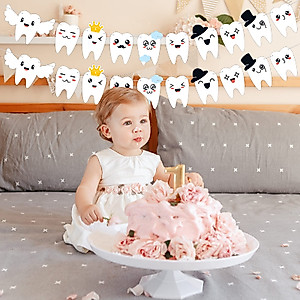 4 Pieces Tooth Banner Decorations 1st Tooth Banner Garland for Dental Graduation Birthday Party Baby Shower Decor