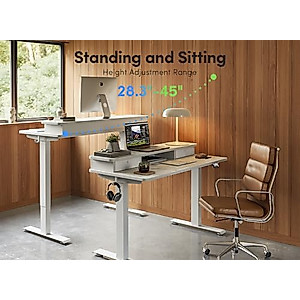 FEZIBO 55 x 24 Inch Height Adjustable Electric Standing Desk with Double Drawer, Stand Up Desk with Storage Shelf, Sit Stand Desk, White