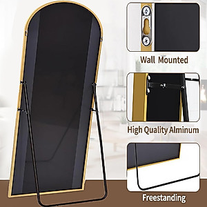 Dewfig Arched Full Length Mirror, 71"*30", Large Floor Mirrors with Stand, Full Body Mirror Standing Mirrors for Leaning Hanging Bedroom, Living Room,Dressing Room, Aluminum Alloy Frame, Gold