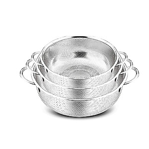Hemoton Stainless Steel Colanders Strainers Micro- Perforated Kitchen Strainer with Handle Drain Baskets for Fruits Vegetable Cleaning Washing Mixing 16. 5cm