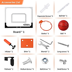 Jugana Indoor Basketball Hoop for Kids Adults, Mini Basketball Hoop for Door & Wall with 4 Balls Room Basketball Hoop Over The Door Mini Hoop Basketball Toys for Kids Boys 3 4 5 67 8 9 10 11 12