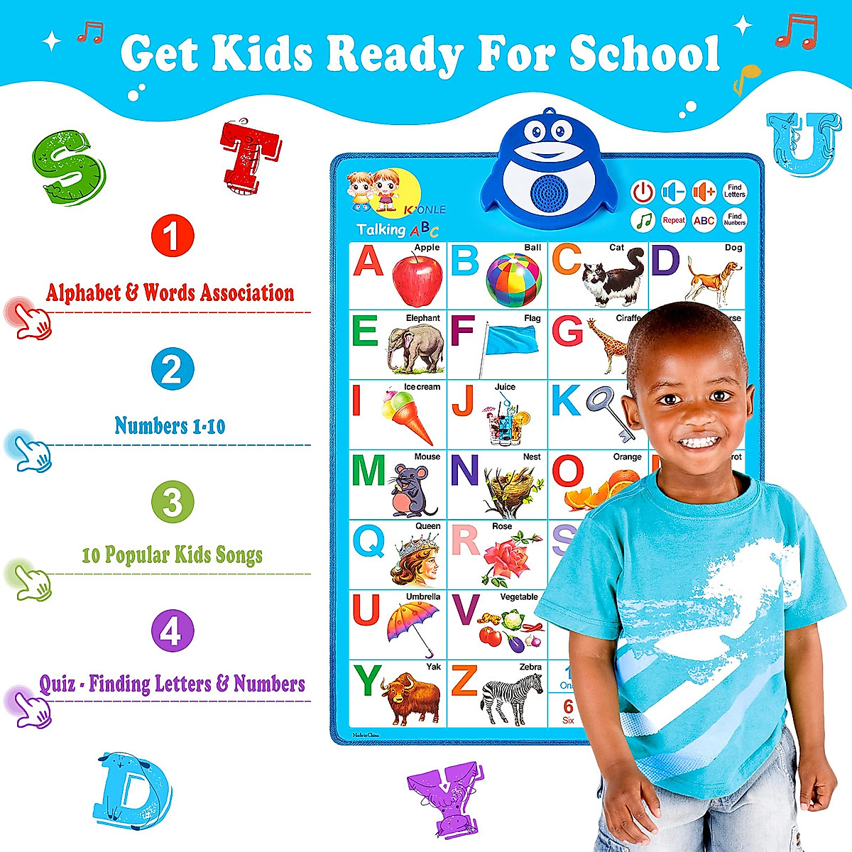 Lefree Electronic Interactive Alphabet Wall Chart, Preschool Learning Toys, ABC & Numbers & Music Talking Poster, Toddler Christmas Gifts (Alphabet-Blue)