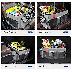 AstroAI Car Trunk Organizer for SUV Car Storage Organizer Truck Bed Organizer Collapsible Organizer Multi Compartments with 4 Adjustable Securing Straps Grey