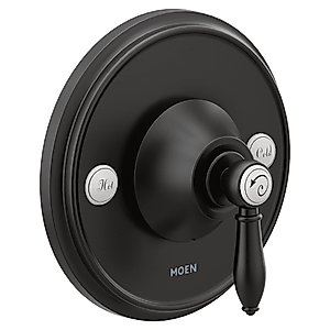 Moen TS3210BL Weymouth 1-Handle Posi-Temp Pressure Balancing Valve Trim Kit, Shower Lever Handle, Traditional Shower Faucet Handle for Water Temperature Control, Valve Required, Matte Black