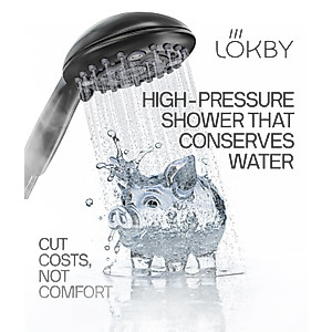 LOKBY 5″ High Pressure Handheld Shower Head 6-setting - High Flow Even with Low Water Pressure - Hand Held Showerhead Set with 59″ Stainless Steel Hose, Teflon Tape, Rubber Washers, Bracket
