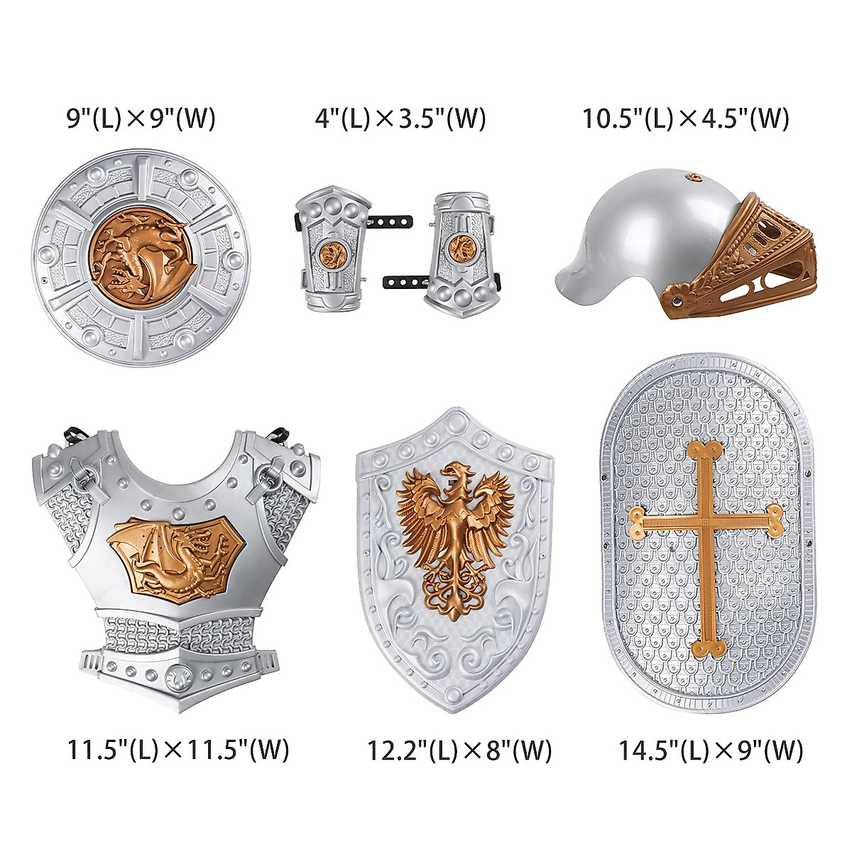 JOYIN Silver Knight in Shining Armor Medieval Pretend Role Play Plastic Toy Halloween Costume Set with Accessories, Kingdom Cosplay with Weapons for Halloween Dress Up Party Decoration