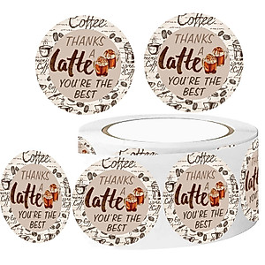 Thanks A Latte Christmas Coffee Themed Thank You Labels 2 Inch You are The Best Coffe Theme Customer Appreciation Stickers for Small Businesses Envelope Seals,Goodie Bags 500 Pcs Per Roll