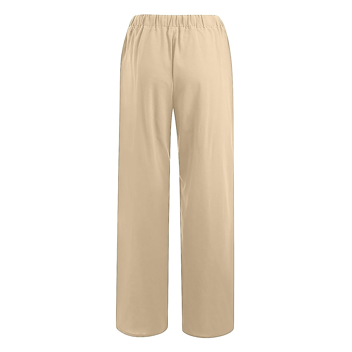 Capri Pants for Women Casual 2023 Summer Drawstring Elastic High Waist Linen Pant Straight Wide Leg Cropped Trouser Women Casual Pants Khaki 2X