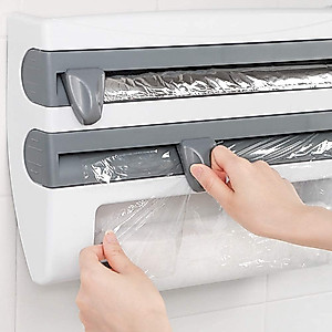 Multifunctional Storage Cutting Rack,4-in-1 Wall-Mount Sauce Bottle Storage Holder, Multi-Function Kitchen Plastic Wrap Cling Film Foil Dispenser with Spice Rack, Household Kitchen Tool Rack