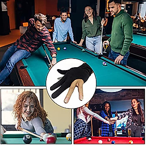 12Pieces Billiard Gloves Breathable 3-Finger Cue Pool Glove Elastic Nylon Universal Sport Gloves for Women and Men Left & Right Hand Billiard Accessories(Black)