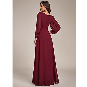 Ever-Pretty Women's Classic A-Line Chiffon Ruched Long Formal Dress with Sleeves Burgundy US10