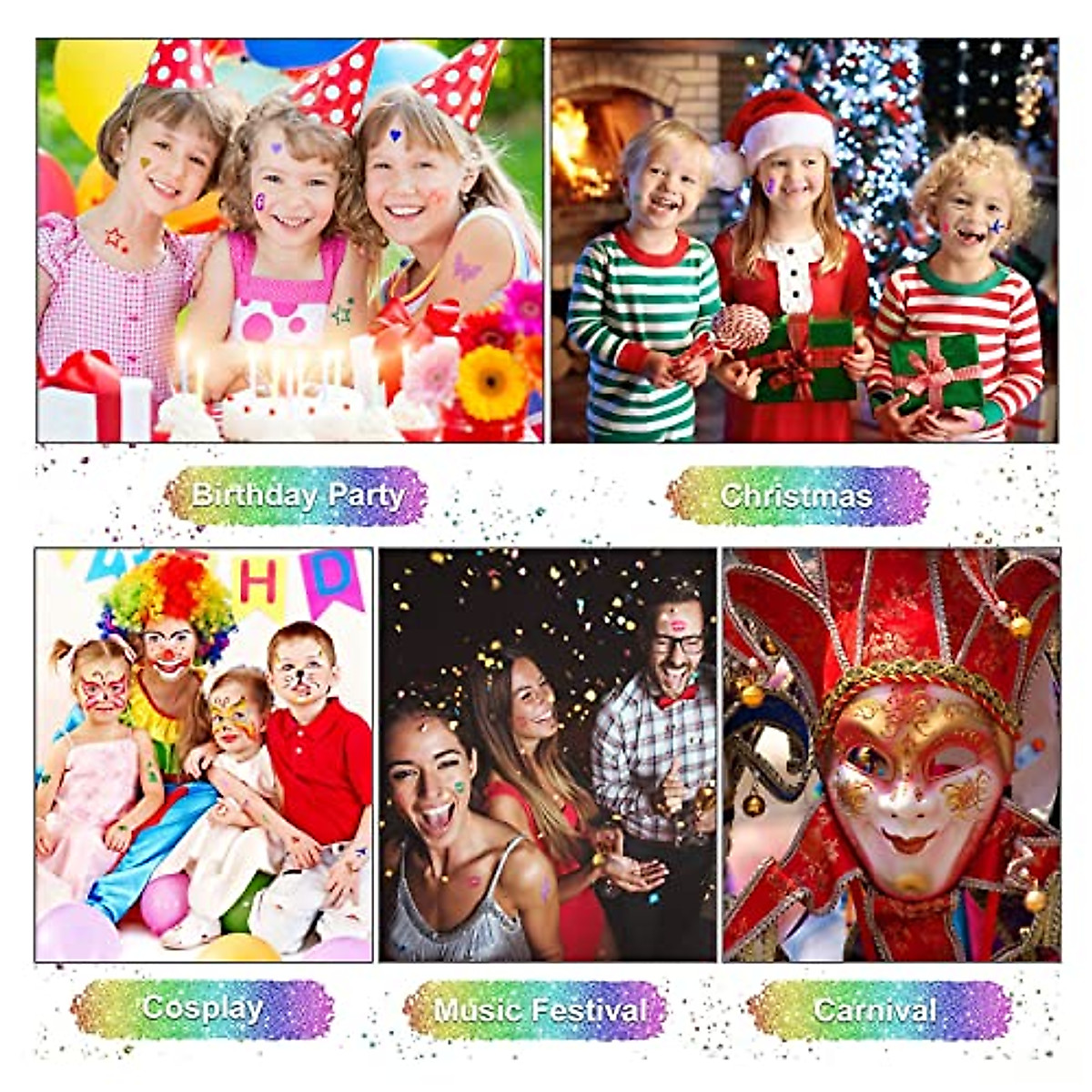 Glitter Tattoo for Kids, Glitter Tattoos 48 Colors, 318pcs Glitter Tattoo Stencils, 10 Sheets Tattoo Stickers Supply Sparkly Temporary Tattoos2 Glues,5 Brushes Adults & Kids Arts Glitter Make Up Kit ZYH2209001KIT