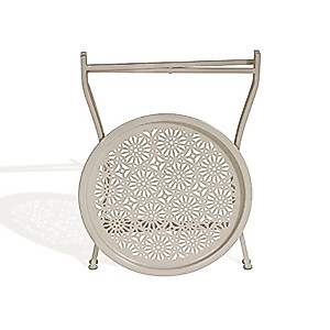 Atlantic Daisy Tray Table, Heavy-Duty Metal Construction, UV-Coated for Outdoor Use, Foldable Stand with Removable Daisy Pattern Top Tray, PN 82050198 in Stone