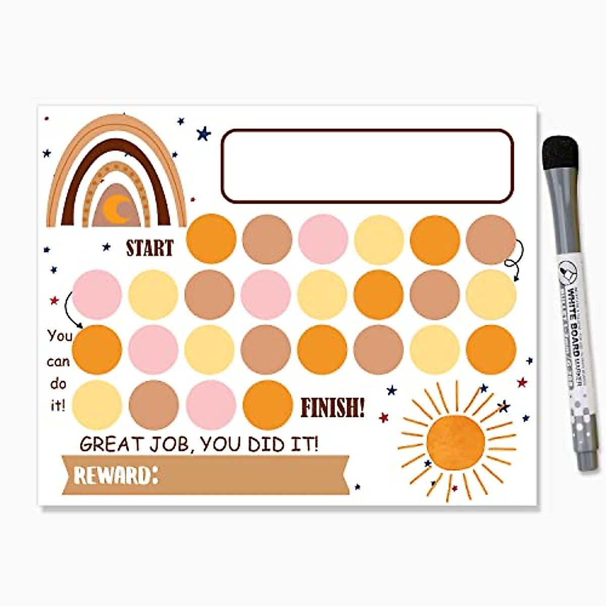 Boho Rainbow Chore Chart for Kids，Boho Sunshine Magnetic Reward Chart for Kids Behavior, Good Responsibility Chart, Chore Chart for One Child - 8 x 10 inch