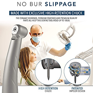 Medidenta Turbo Torque 1200 Mini Head – High-Speed Dental Handpiece, Air Free with Less Vibration for Painless Procedures, 20 Watts of Constant Cutting Power