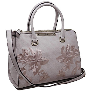 GUESS Women's Britta Logo Floral Embroidery Satchel Crossbody Bag Handbag - Cement