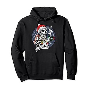 Cool Skeleton Drinking Chocolate Winter December Christmas Pullover Hoodie