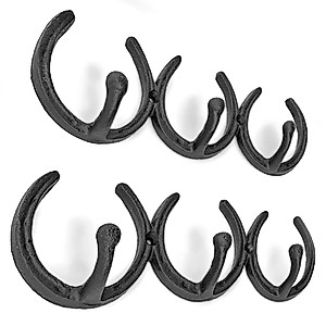 Ambipolar 2-Pack Horse Shoe Good Luck Style Coat Hooks, Vintage Black Finish Hooks for Hats, and More, Sturdy Cast Iron Construction, Rustic Farmhouse Theme, Easy Installation Versatile and Durable