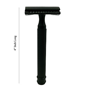 Krisp Beauty Stainless Steel Long Handle Black Safety Razor for Men - Double Edge Razor - Fits All Double Edge Razor Blades - Comes With 5 Shaving Blades