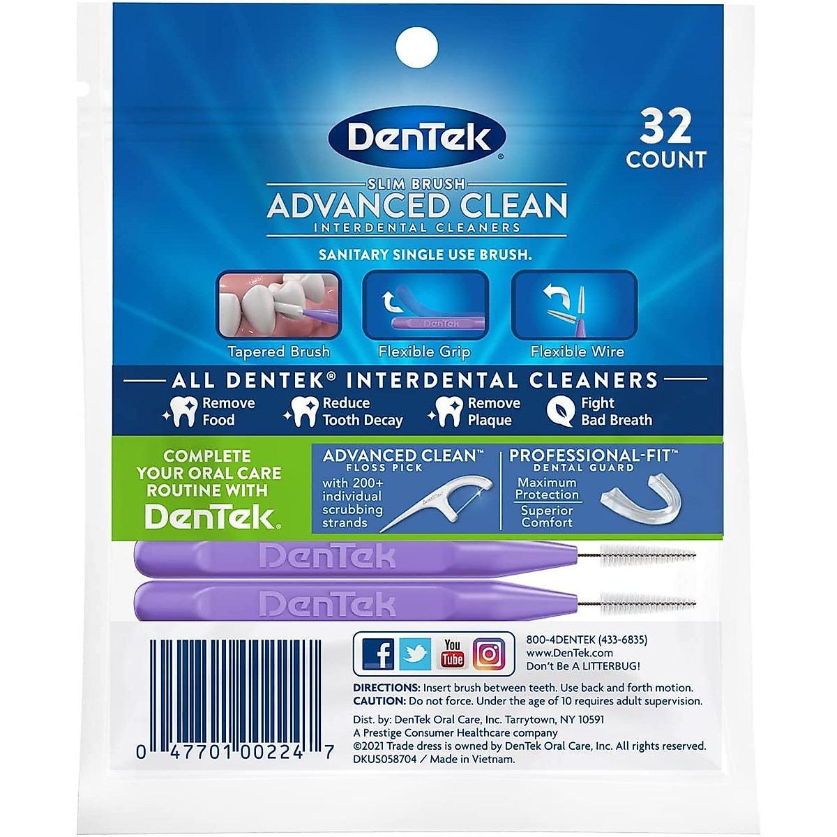 Dentek Slim Brush 32 Count Deep Clean Tight Teeth (6 Pack)