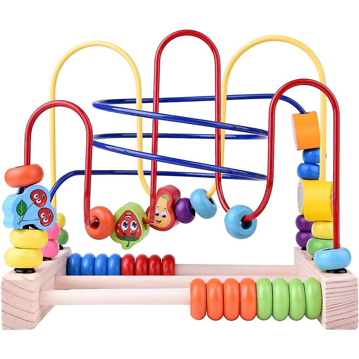 FUN LITTLE TOYS Wooden Baby Beads Maze Toys, Toddlers Roller Coaster Game Cubes, Educational Around Circle Bead Skill Improvement Wood Toy, Sliding Beads On Twists Wire, Boys Girls