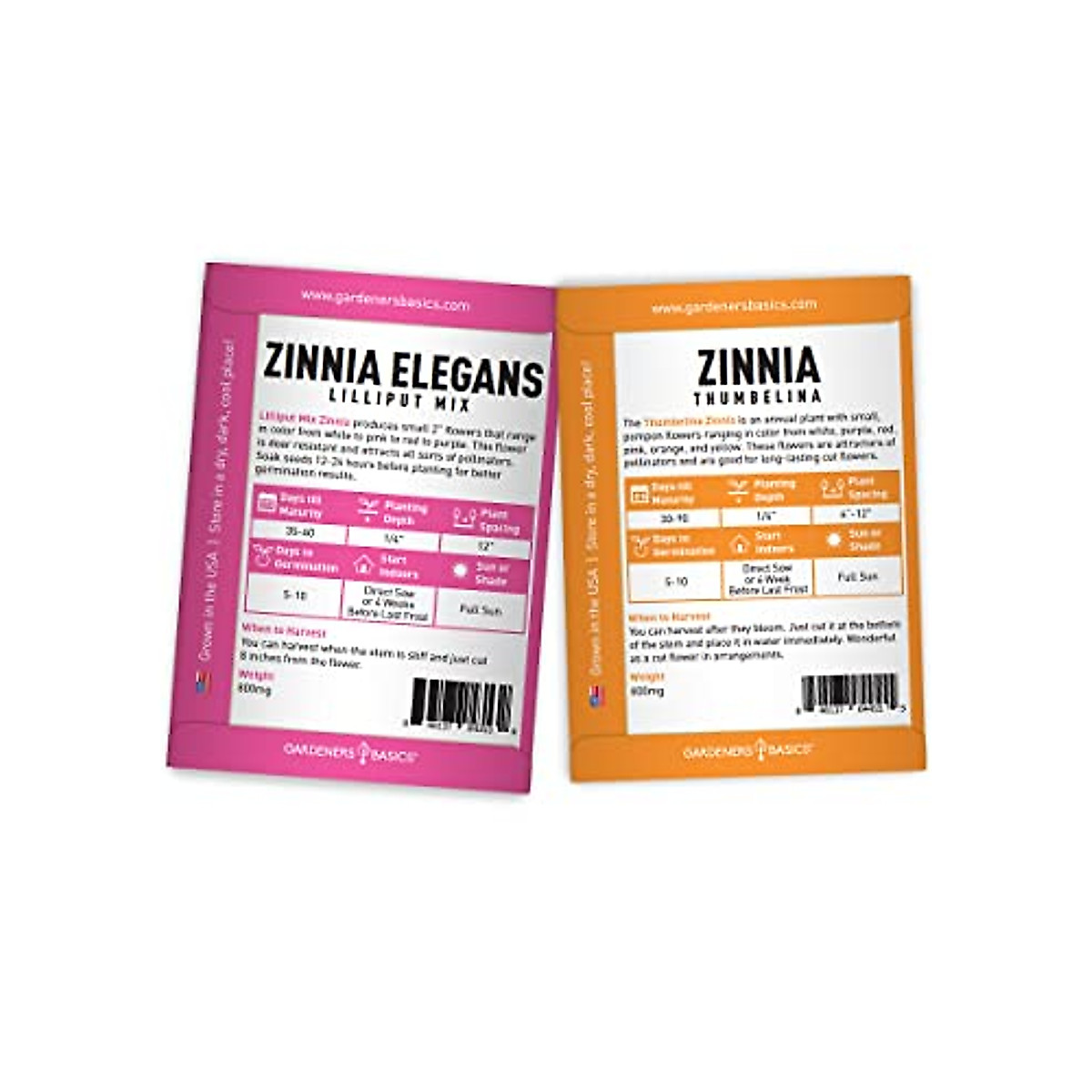 Zinnia Seeds for Planting Outdoors Flower Seeds (5 Variety Pack) Thumbelina, Lilliput, Envy, Purple Prince and Pompon Varieties for Butterflies, Bees, Pollinators Wildflower Seed by Gardeners Basics