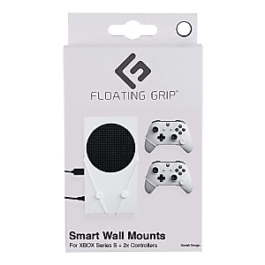 Xbox Series S & Controllers Wall Mount by FLOATING GRIP - Mounting Bundle for Hanging Consoles 2 Controllers - Strong & Slim Ropes - Effective Ventilation, Cable Management, Easy-to-Install System