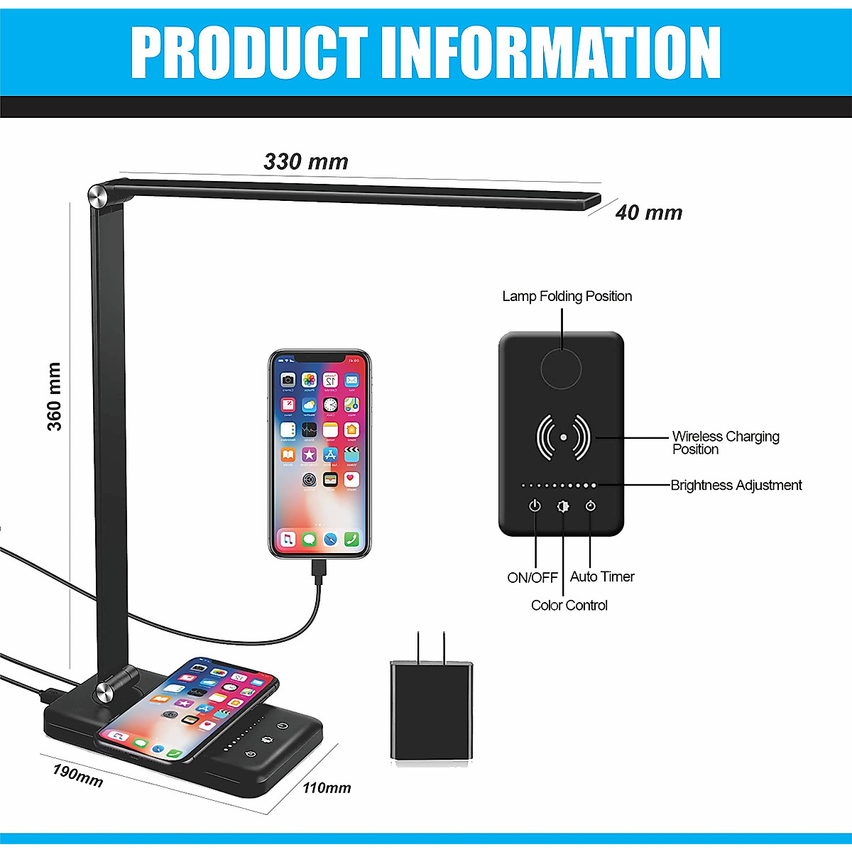 Enwar LED Desk Lamp| Multifunctional Touch Lamp| Wireless Charging Pad| 5 Lighting Modes with 5 Brightness Levels| Touch Control Dimmer |30/60 min Timer| Desk Lights for Home, Office, Bedroom