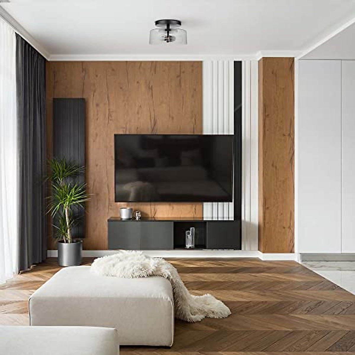 Globe Electric 61268 3-Light Flush Mount Ceiling Light, Matte Black, Clear Glass Shade, Vintage Edison Incandescent Bulbs Included, Home Improvement, E26 Bulb, Flush Mount Ceiling Light Fixture