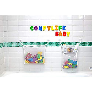 Comfylife 2 x Mesh Bath Toy Organizer + 6 Ultra Strong Hooks + 36 Bath Letters & Numbers – Eco-Safe, Fun, Educational Foam Baby Bath Letters and Perfect Toy Storage Net for Baby Bath Toys & More