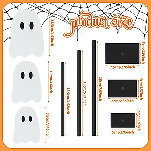 Chitidr 3 Pcs Halloween Standing Table Decor Wood Tiered Tray Table Decorations Ghost Table Centerpiece Tall Block Sign Set for Halloween Party Home (White)