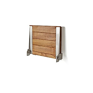 Seachrome Slimline Natural Teak Wood Wall Mount Folding Shower Seat Bench with Silver Frame