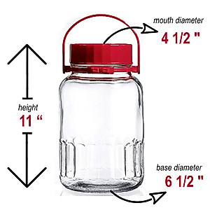 1 Gallon Glass Jar With Lid Wide Mouth Airtight Plastic Pour Spout Lids Bulk-Dry Food Storage Pickling Mason Jar Canister Raw Milk Bottle Jug Fermenting Sun Tea Kombucha Kefir Water Storing Canning
