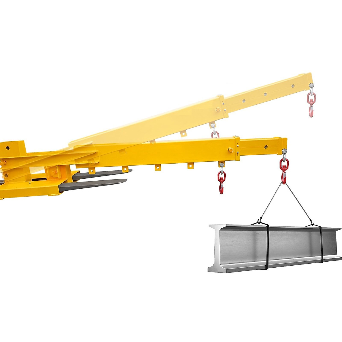 TROPOW Fork Mounted Adjustable Hoist Jib Boom Crane, Adjustable Telescopic Forklift Jib Boom Crane with Two 3 Tons Swivel Hooks, 6000 LBS Lift Capacity Forklift Crane for Warehouse or Factories