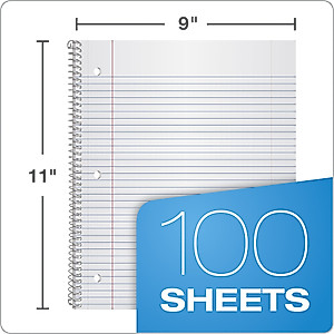 Oxford Spiral Notebooks, 1 Subject, College Ruled Paper, Durable Plastic Cover, 100 Sheets, Divider Pocket, 3 per Pack (10390), Red, Black and Blue