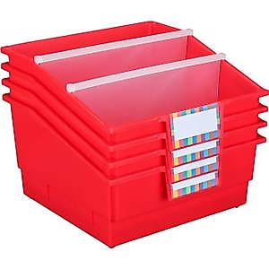 Really Good Stuff 4-Pack Single-Color Picture Book Classroom Library Bins with Dividers