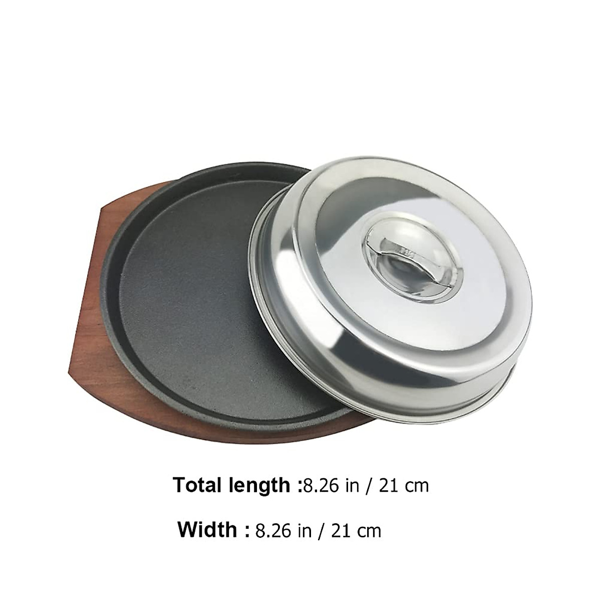 Operitacx 1 Set Western Food Cover Korean Barbecue Dish Sizzling Steak Plate Korean BBQ Grill Pan Metal Steak Plates Pan with Lid Japanese Steak Plate Stove Grill Delicatessen Wood Round