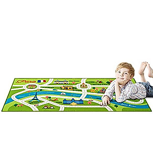 Kids Rug Play mat for Toy Cars,Fun Country Rugs with Roads for Bedroom and Kidrooms,Car Rug to Have Fun on,Area Rug Mat with Non-Slip Backing,Car Mat Great for Playing with Cars and Toys