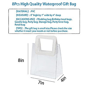 Clear Gift Bag with Handle, 8 Pcs Transparent PVC Gift Bag, Heavy Duty Reusable Gift Wrap Bags for Bridal Party, Baby Shower, Wedding Favor, Shopping Bag Bulk- 7"x4"x8"
