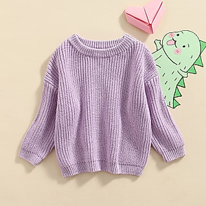 Autumn Winter Warm Outfits Baby Girl Cute Long Sleeve Knitted Sweater Pullover Top(Light Purple,2-3T)