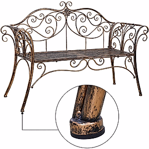HLC Antique Bronze Metal Garden Bench Chair 2 Seater for Garden, Yard, Patio, Porch and Sunroom